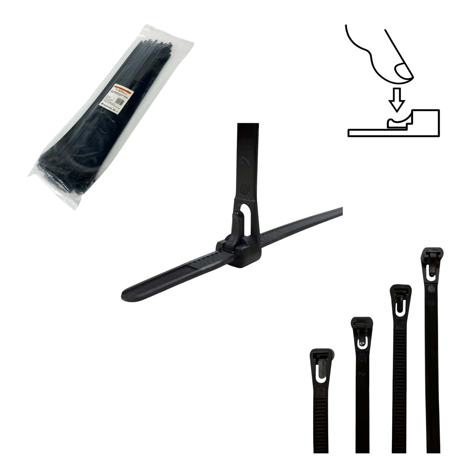 Opaski do kabli wielokrotnego użytku czarne UV 7,4x450 mm – Trafiki ...